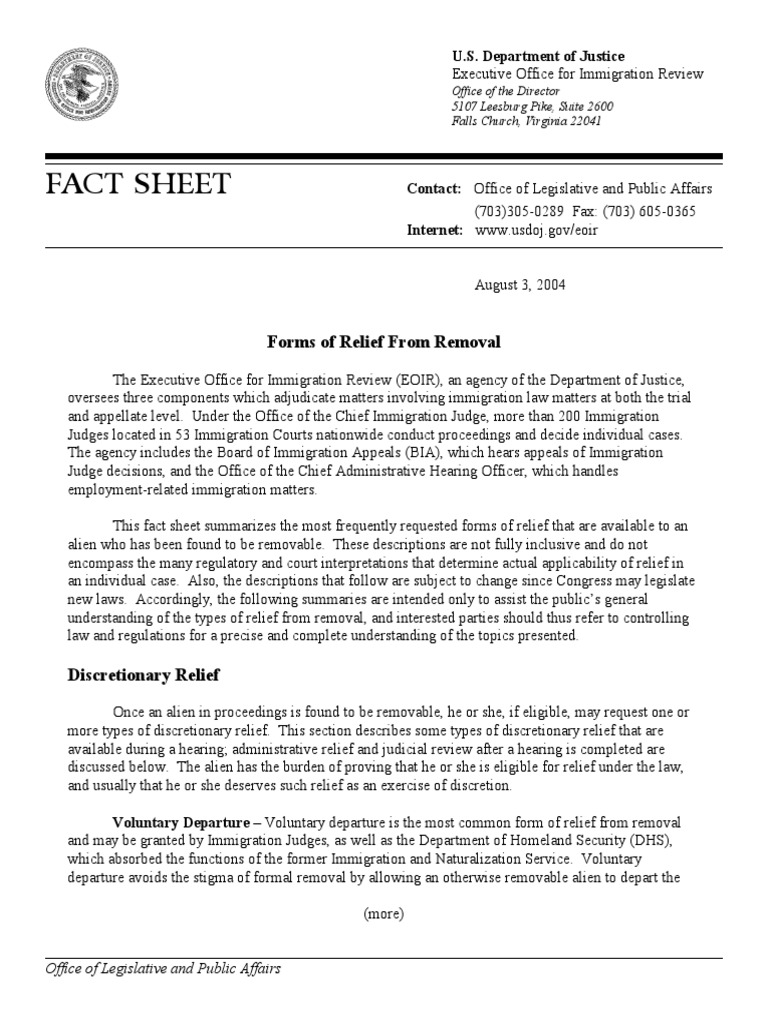 Relief From Removal | Download Free PDF | Asylum In The United States ...
