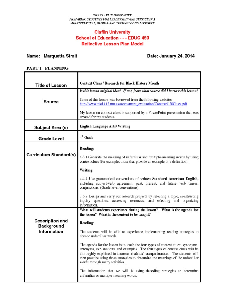 Reflective Lesson Plan 1 | Download Free PDF | Reading Comprehension ...
