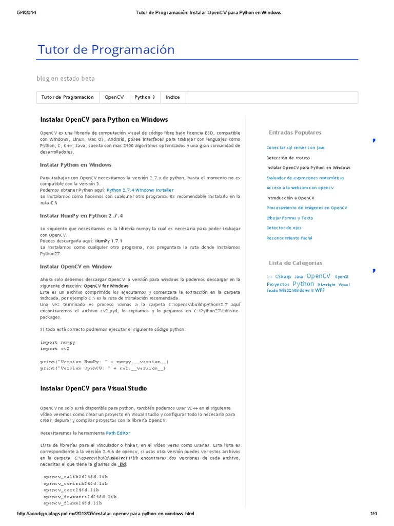 Tutor de Programación - Instalar OpenCV para Python en Windows | PDF | Python (lenguaje de ...