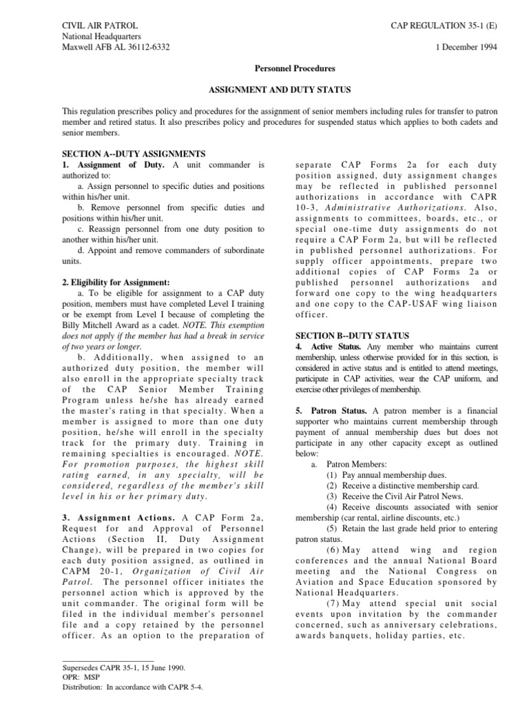 CAP Regulation 35-1 - 12/01/1994 | PDF | Civil Air Patrol | Government ...