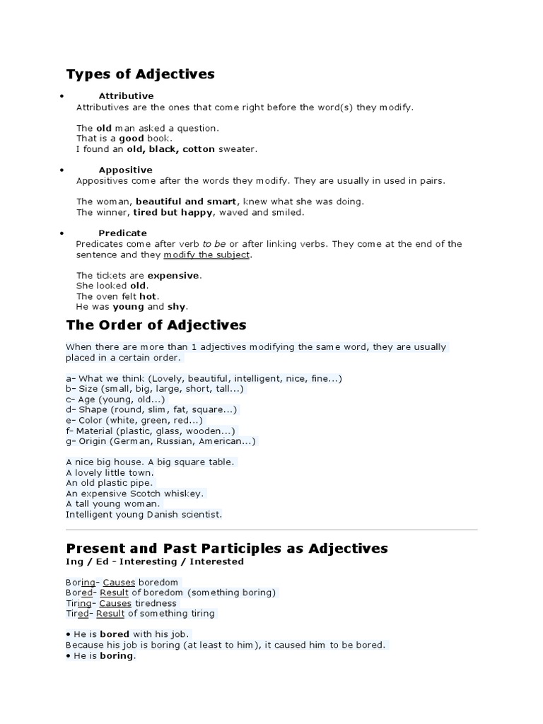 Types of Adjectives | Adverb | Adjective