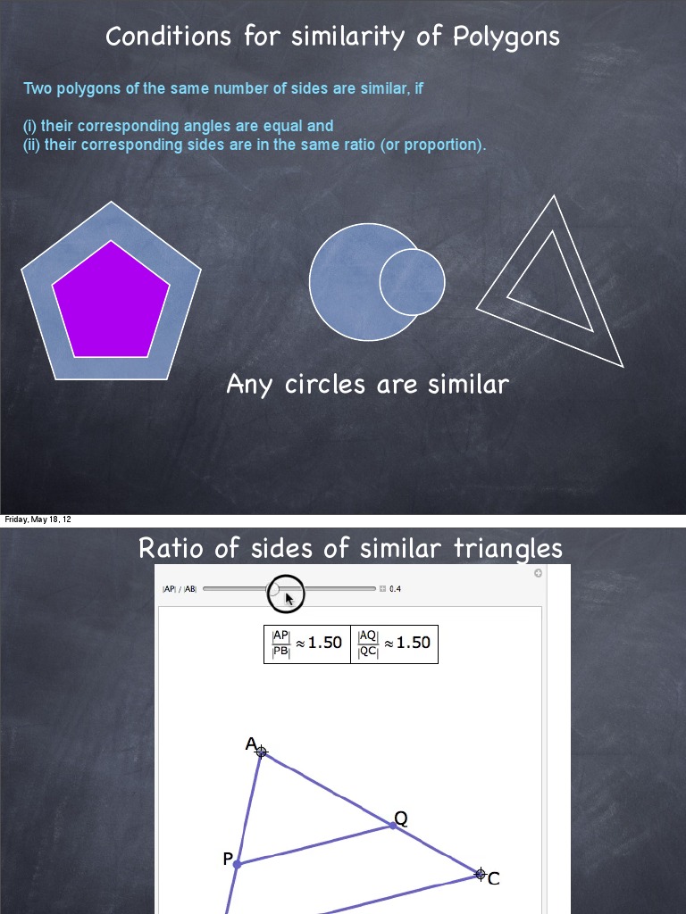 Conditions for similarity of polygons and ratios of sides of similar ...