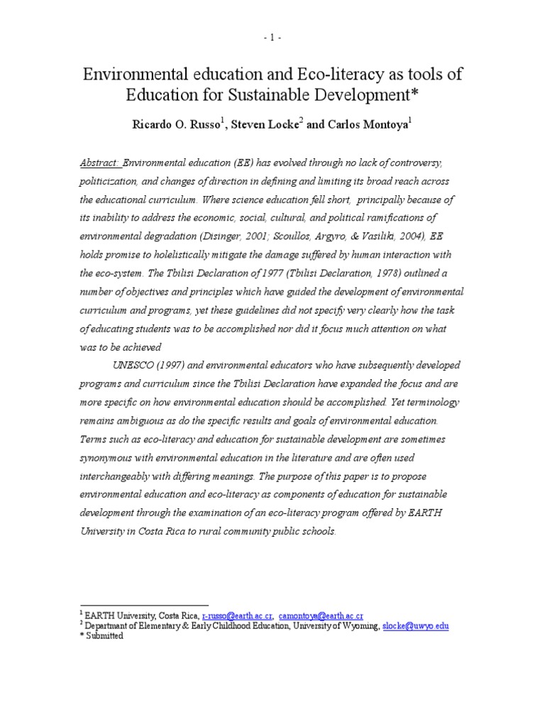 Environmental Education and Eco-Literacy As Tools of Education For ...