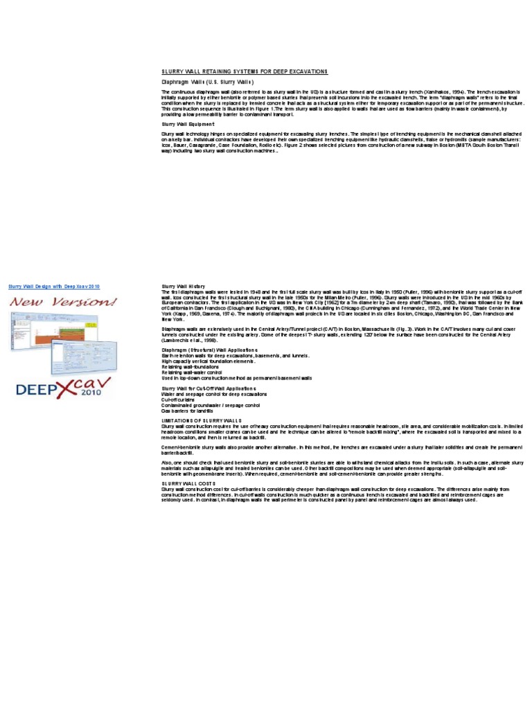 Slurry Wall Retaining Systems For Deep Excavations Diaphragm Walls (U.s ...