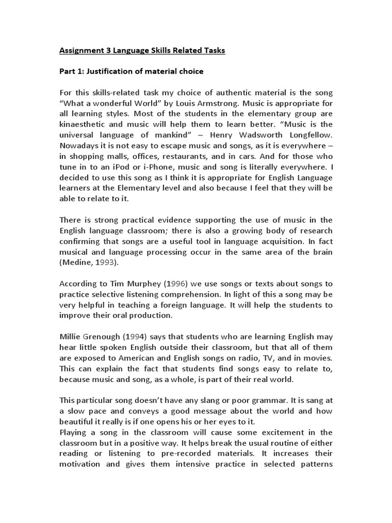 Assignment 3 Language Skills Related Tasks | PDF | Classroom | English ...
