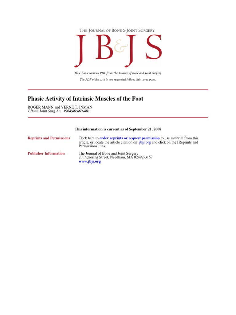 Phasic Activity of Intrinsic Muscles of The Foot | PDF | Foot ...