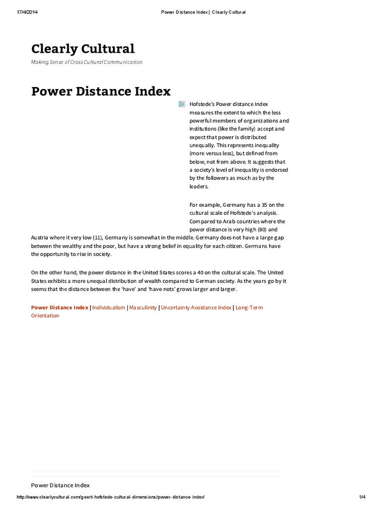 Power Distance Index - Clearly Cultural | PDF