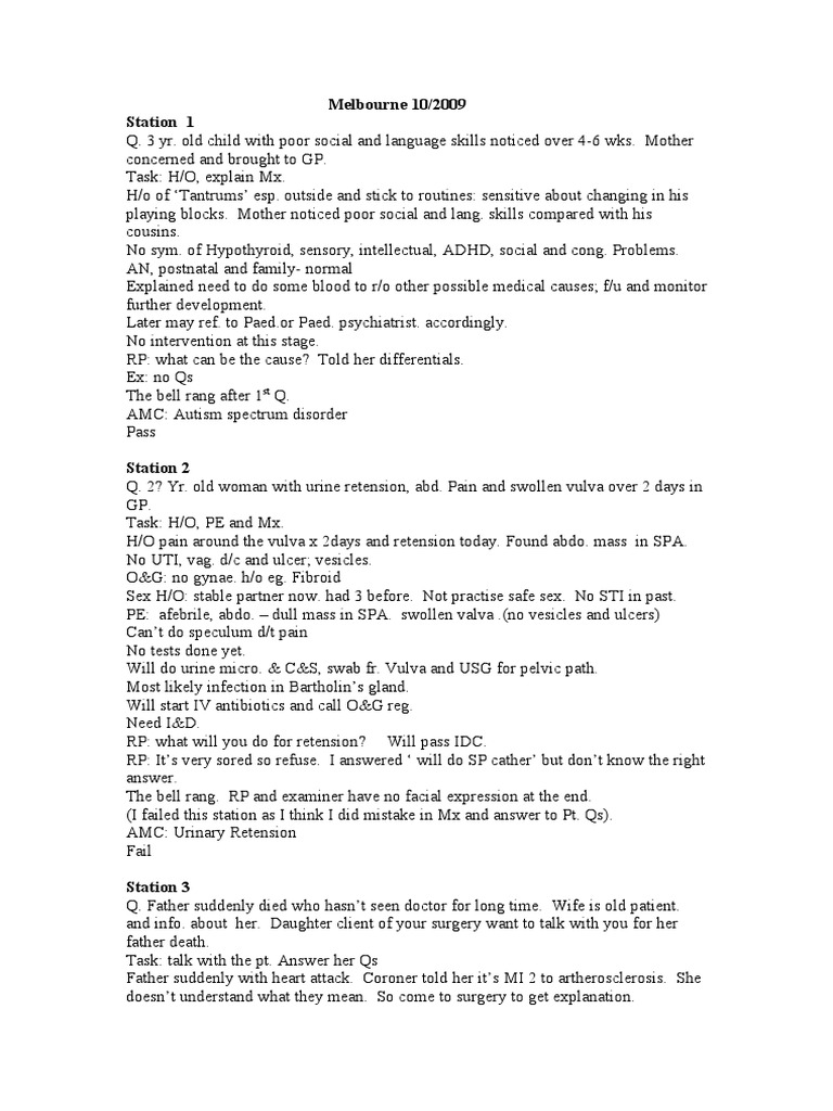 Melborne University OSCE Exam Sample | Medical Specialties | Health Care