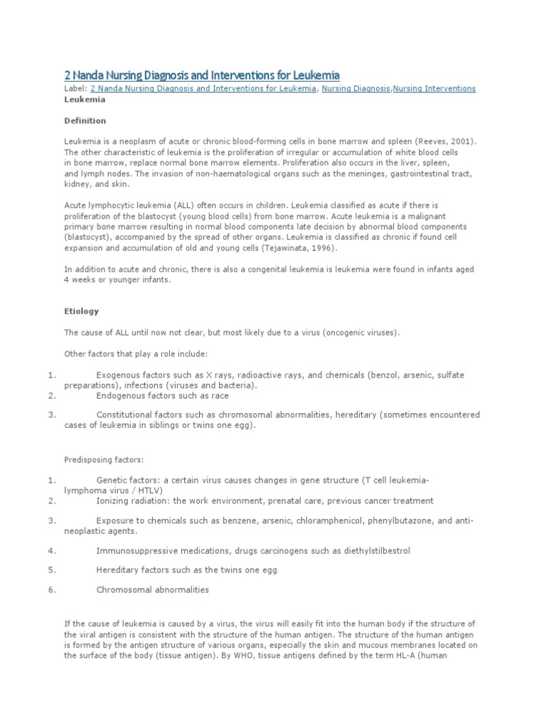 2 Nanda Nursing Diagnosis and Interventions For Leukemia | PDF ...