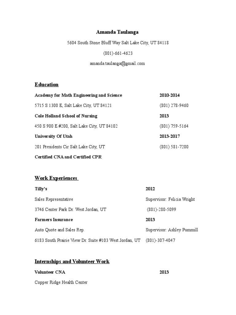 Amanda Taulanga's Resume | PDF