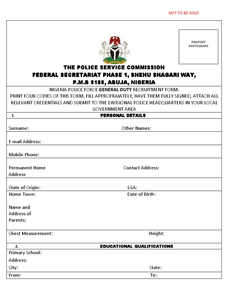 Police Recruitment Form PDF | PDF