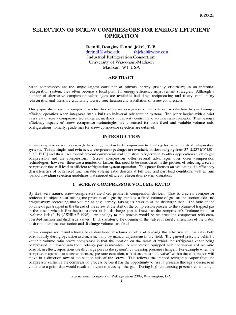 Selection of Screw Compressors For Energy Efficient Operation | PDF ...
