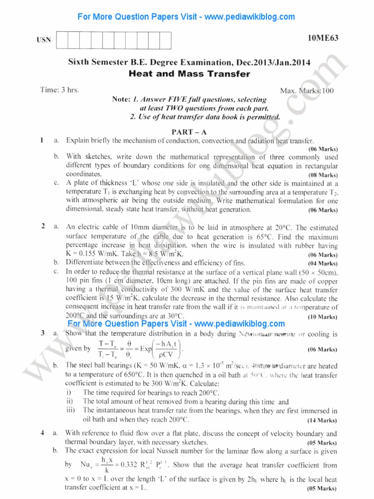 Heat and Mass Transfer Exam Questions | PDF | Heat Transfer | Heat