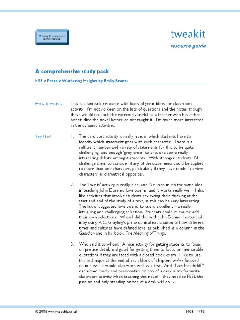 Wuthering Heights Teach It | PDF | Heathcliff (Wuthering Heights ...