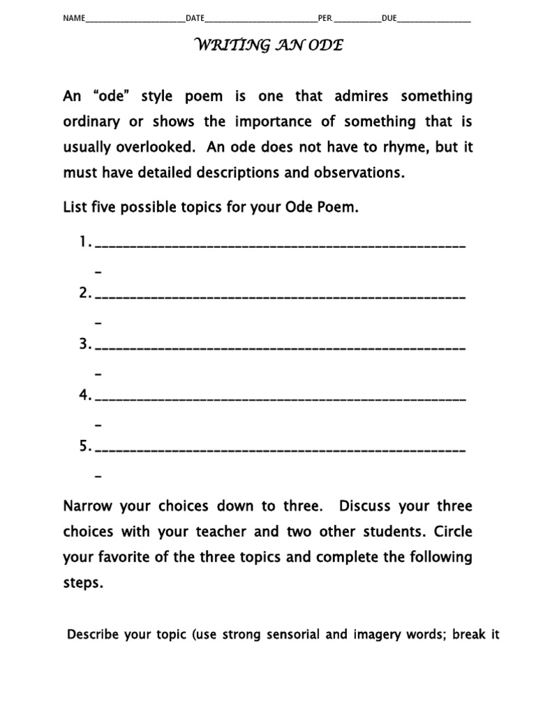 2014 Ode Poem Worksheet | PDF | Poetry | Cognitive Science