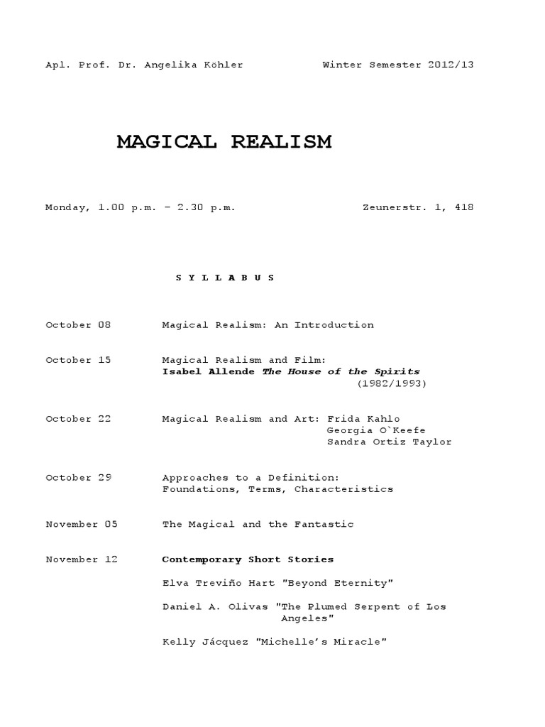 Magical Realism Course Syllabus | PDF | Art