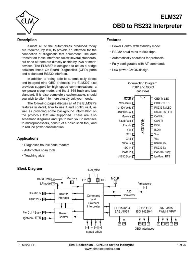 Elm 327 DSH | PDF | Input/Output | Electronics