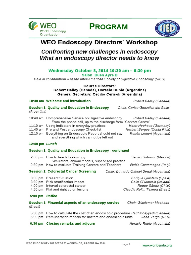 Endoscopy Directors Workshop 2014 | PDF | Endoscopy | Medical Procedures