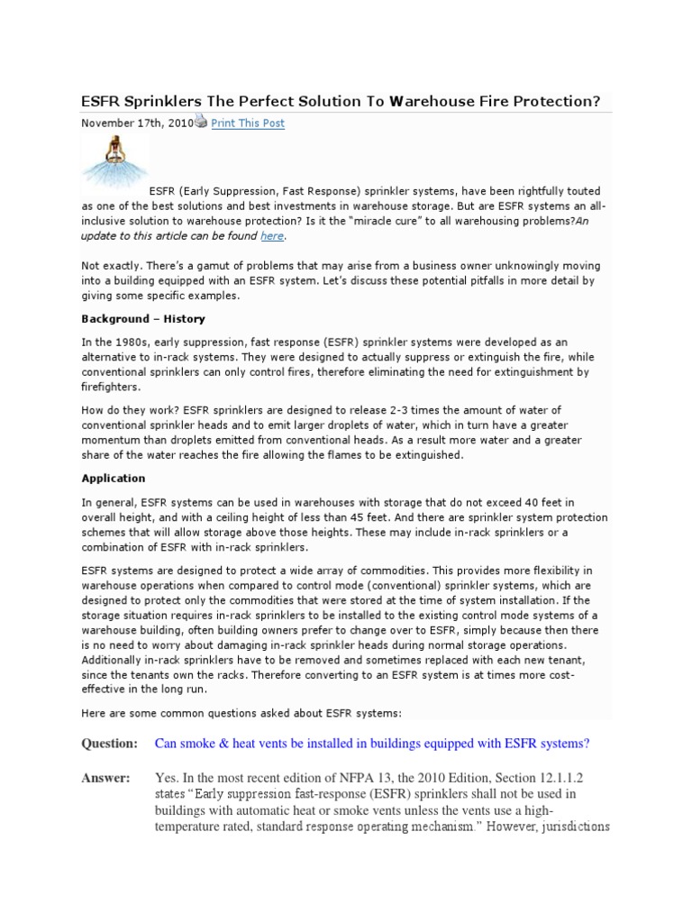 ESFR Sprinkler Seperate With Other | PDF | Fire Sprinkler System | Warehouse