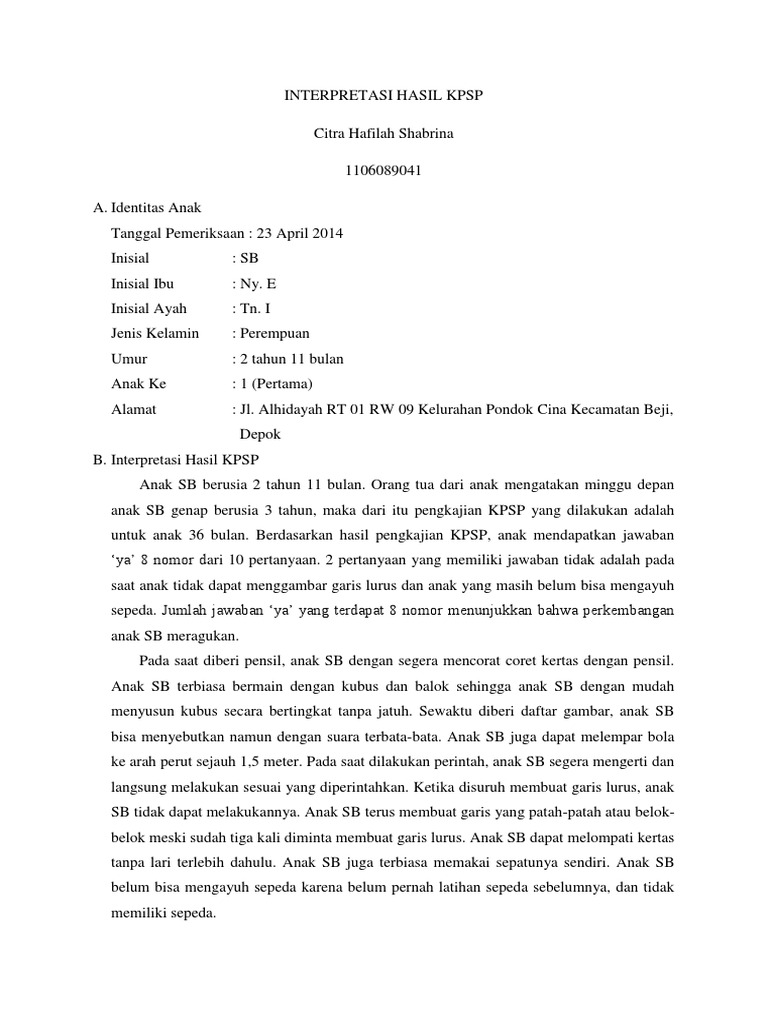 Interpretasi Hasil KPSP | PDF | Pengembangan Diri