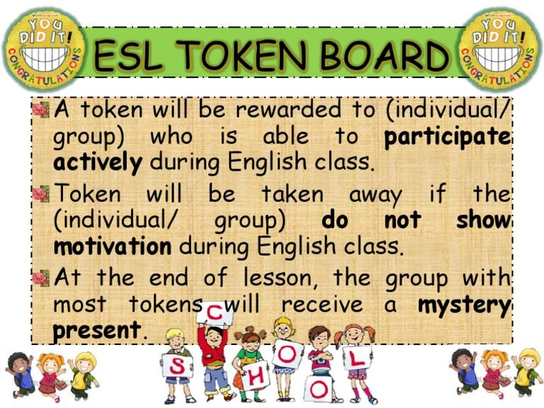 Esl Token Board: Actively During English Class. Motivation During ...