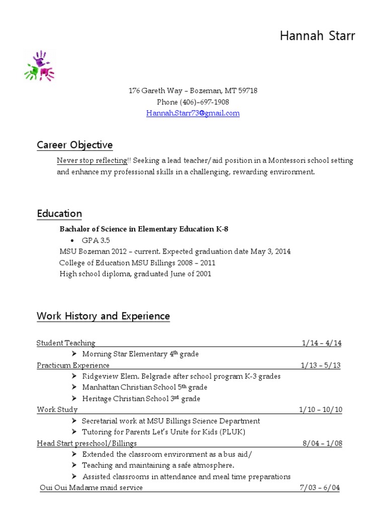 Hannah Starr Resume | PDF | Career & Growth | Language Arts & Discipline