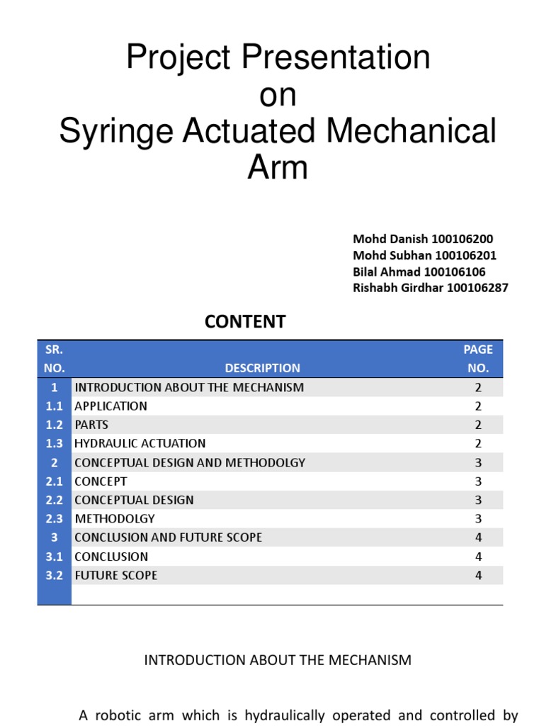 Syringe Actuated Mechanical Arm | PDF | Machines | Mechanical Engineering