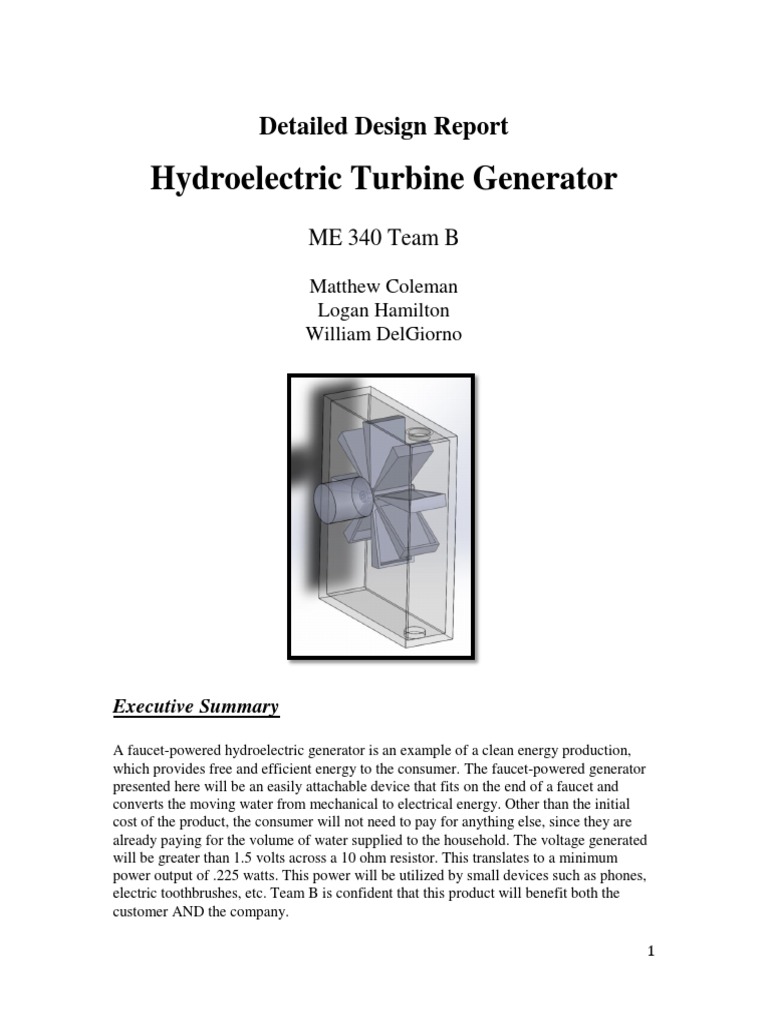 Hydroelectric Turbine Generator Detailed Design Report | PDF | Turbine ...
