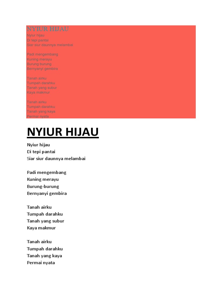 Lirik Lagu Nyiur Hijau | PDF