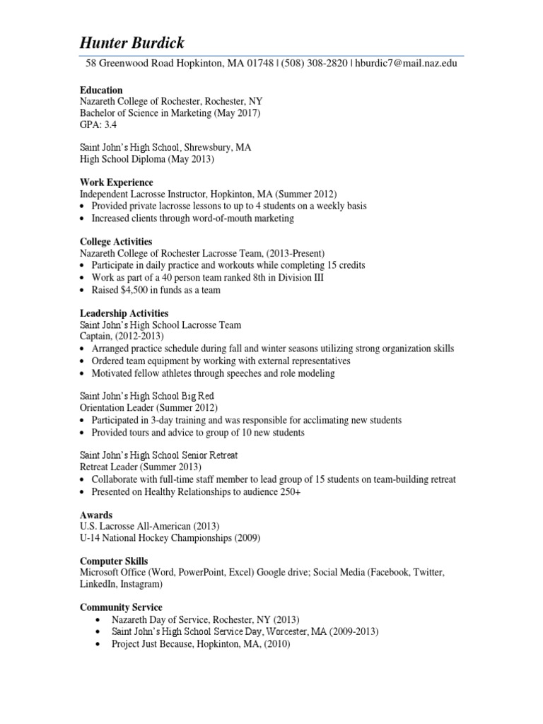 Hunter Burdick Resume 2 13 14 | PDF