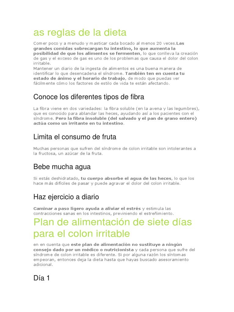 Dieta Colon Irritable | PDF | Síndrome del intestino irritable | Cocinando