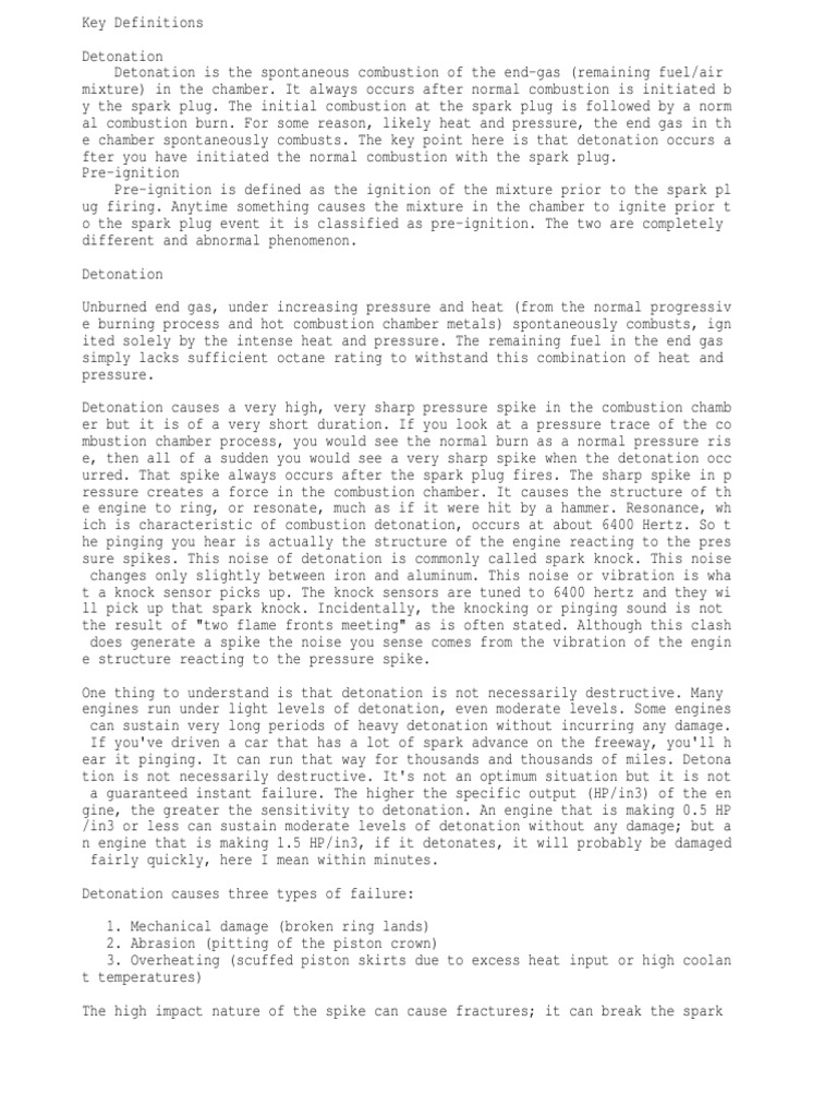Detonation N Pre-Ignition | PDF | Internal Combustion Engine | Combustion