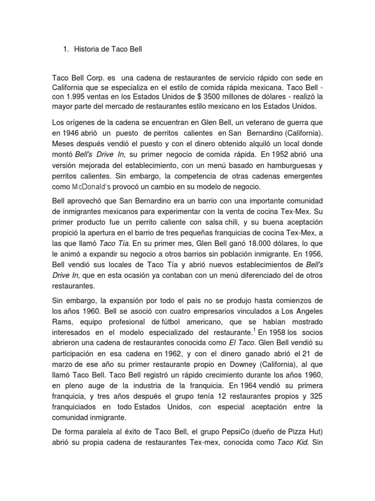 Historia de Taco Bell | PDF | Comida rápida | Restaurante y Catering