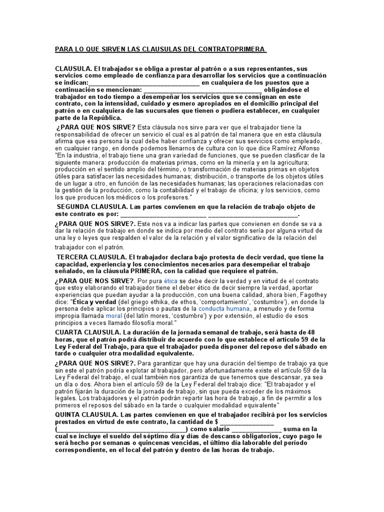 Cláusulas Clave en Contratos Laborales | PDF | Personalidad legal | Salario