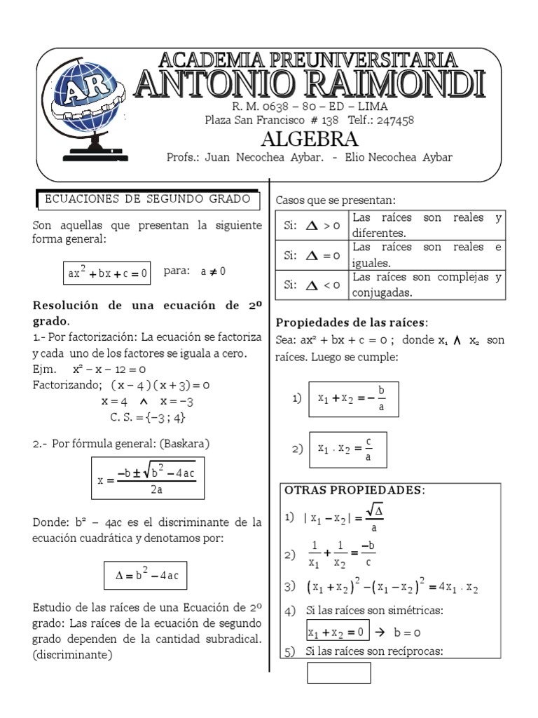 Ecuaciones Segundo Grado | PDF | Álgebra abstracta | Álgebra