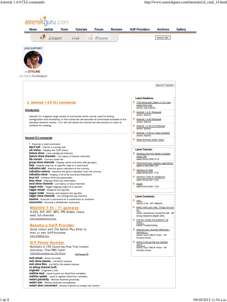 Asterisk 1.4.0 CLI Commands | PDF | Command Line Interface | Session Initiation Protocol