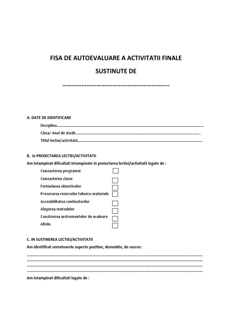 Fisa de Autoevaluare A Lectiei Finale Postuniv | PDF