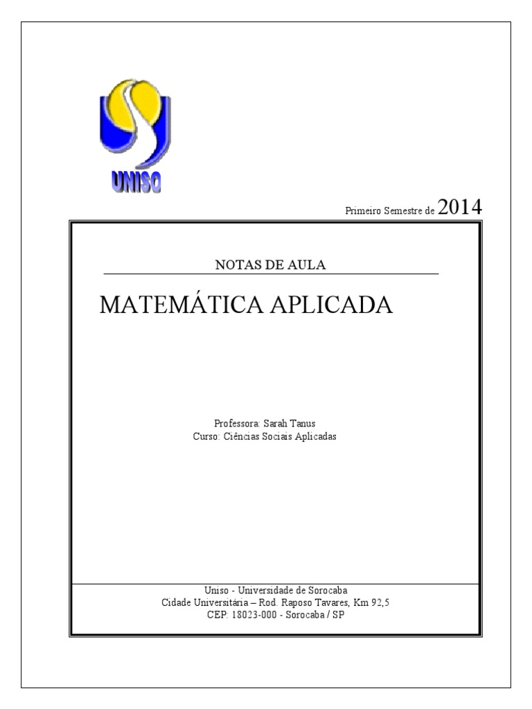 Matematica Aplicada - Prof Sara Tanus - 2014 | PDF | Limite (Matemática ...