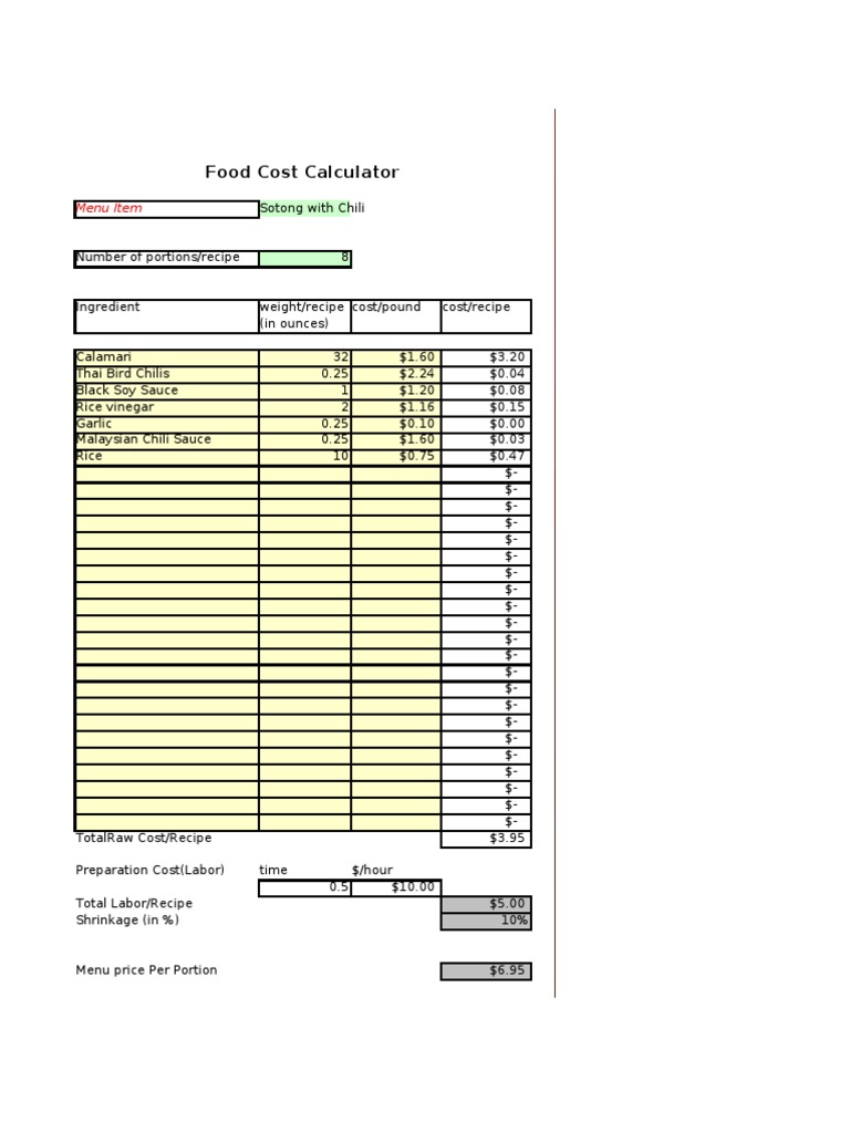 Food Cost Calculator for Restaurants | PDF