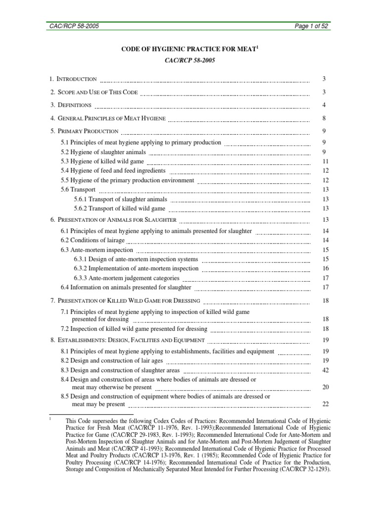 Code of Hygienic Practice For Meat | PDF | Food Safety | Meat