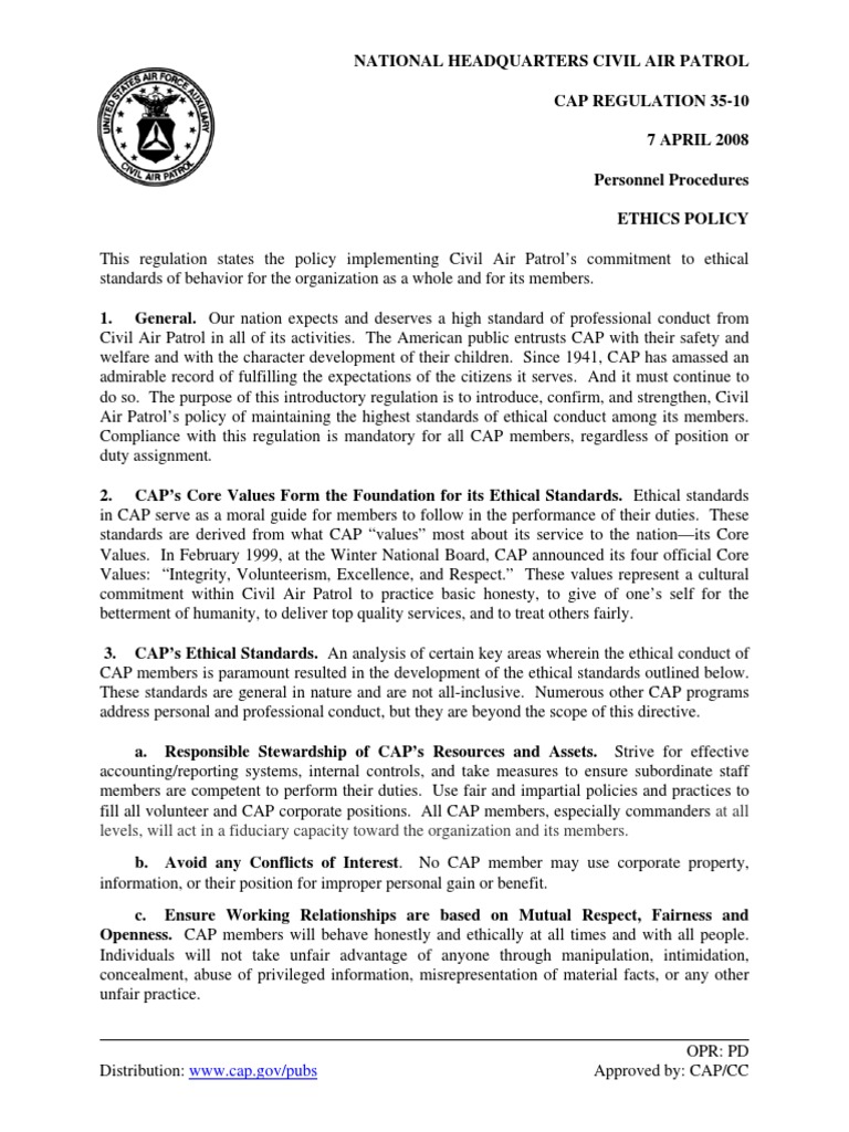 CAP Regulation 35-10 - 04/07/2008 | PDF | Civil Air Patrol ...