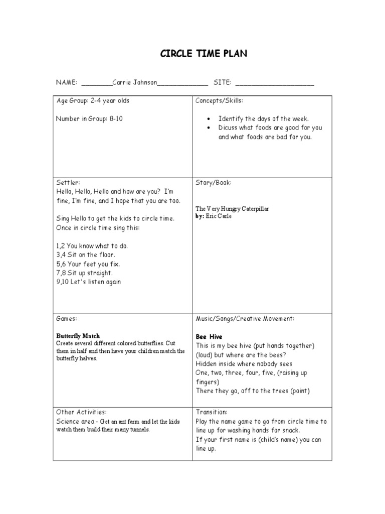 Circle Time Plan 2 | PDF