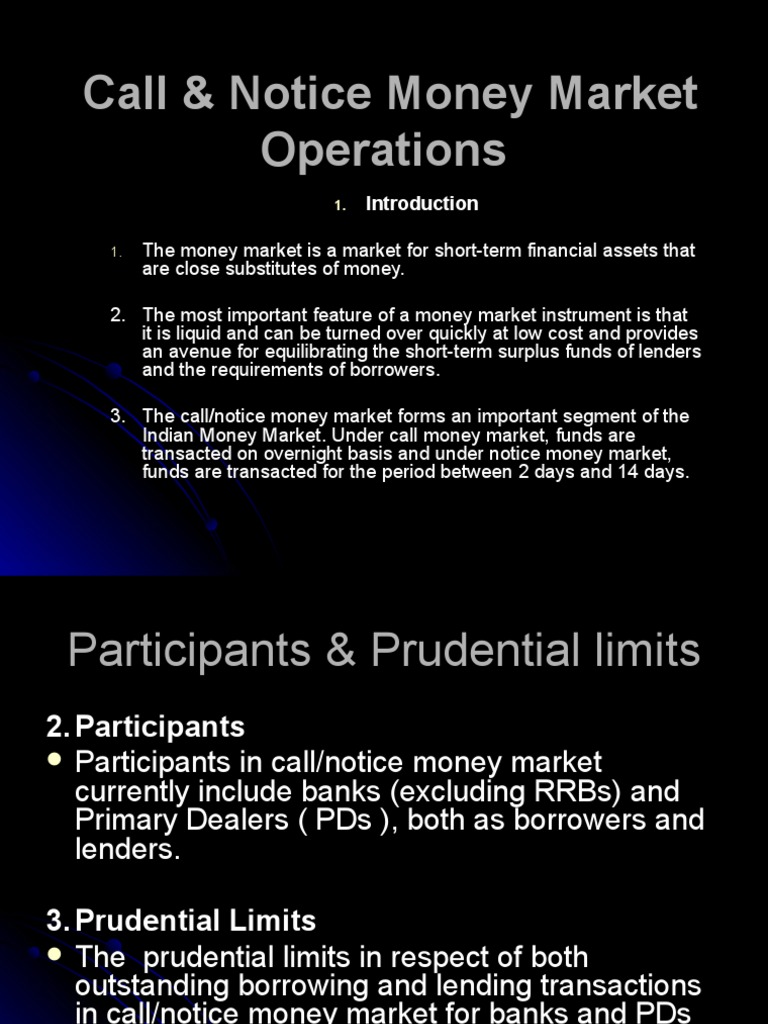 Call Notice Money Market Operations | Money Market | Reserve Bank Of India