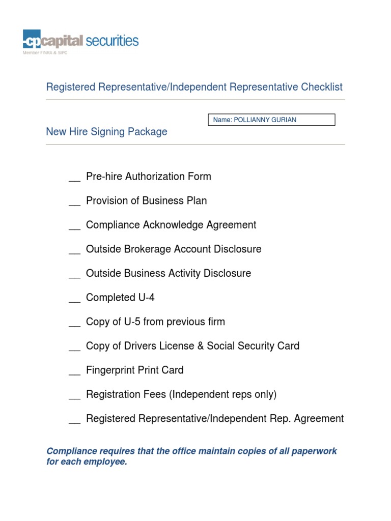 1 New Registered Rep Checklist | PDF