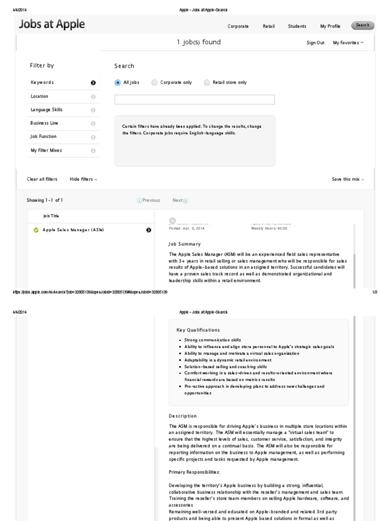 Apple Sales Manager Job Overview | PDF | Retail | Apple Inc.