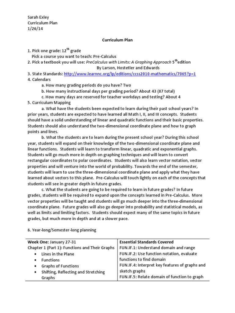 Curriculum Plan Due Jan 24 | PDF | Trigonometric Functions | Trigonometry