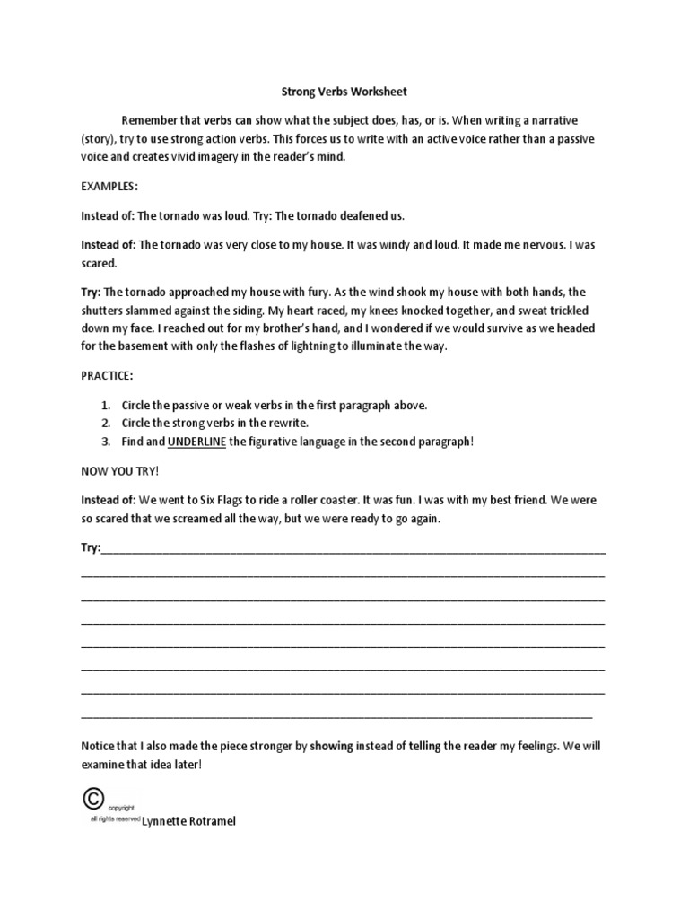 Strong Verb Worksheets