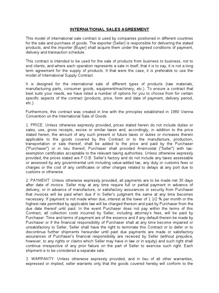 International Sales Agreement | PDF | Taxes | Prices