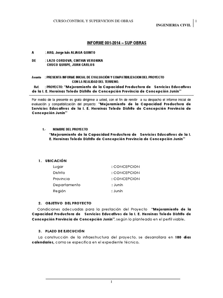 Informe de Compatibilidad | PDF | Presupuesto | Ingeniero civil
