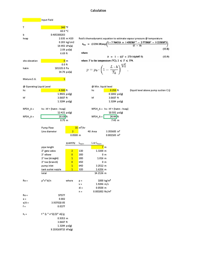 NPSH - A Calculation Sheet | PDF | Teaching Methods & Materials ...